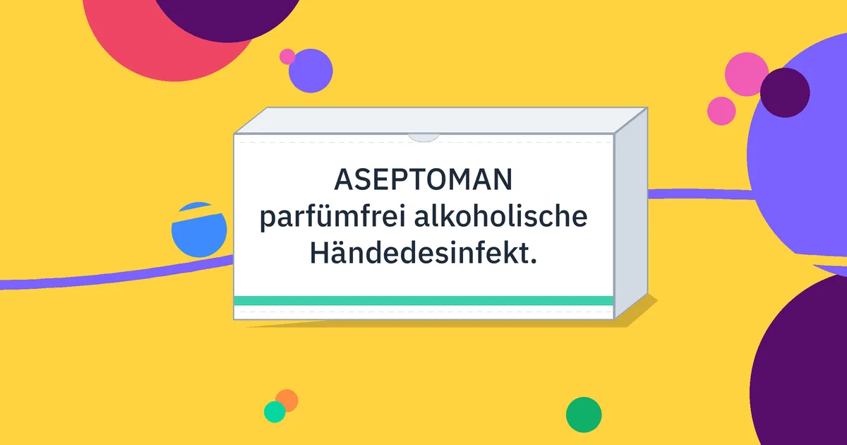 Symbolbild: Packung mit der Aufschrift ASEPTOMAN parfümfrei alkoholische Händedesinfekt. (PZN 09614583) – Verfügbarkeit und Bezug in Apotheken in Frankfurt am Main