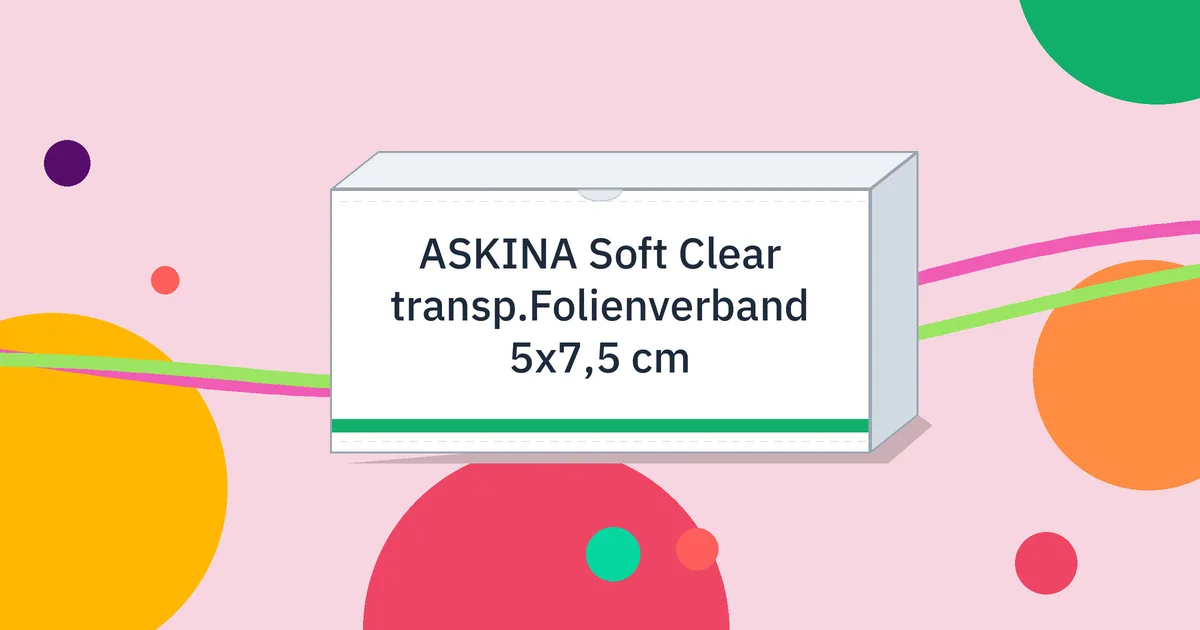 Symbolbild: Packung mit der Aufschrift ASKINA Soft Clear transp.Folienverband 5x7,5 cm (PZN 05014395) – Verfügbarkeit und Bezug in Apotheken in Frankfurt am Main
