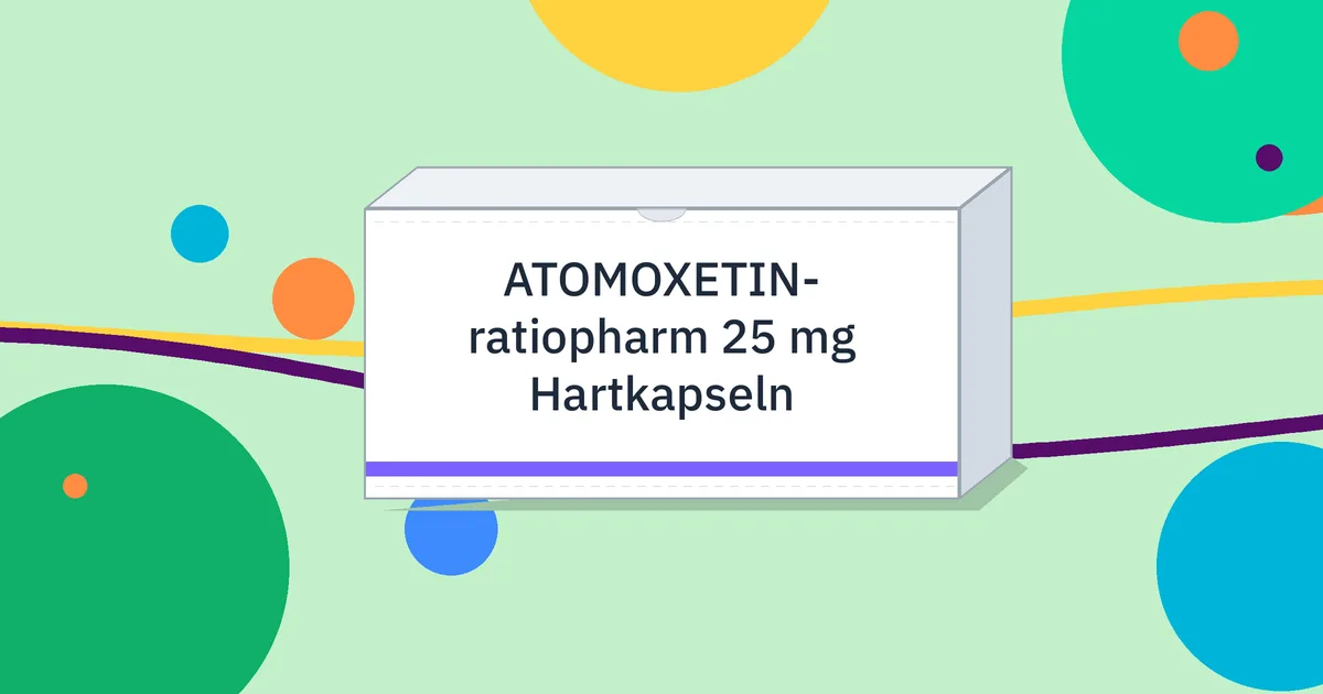 Symbolbild: Packung mit der Aufschrift ATOMOXETIN-ratiopharm 25 mg Hartkapseln (PZN 14174956) – Verfügbarkeit und Bezug in Apotheken in Frankfurt am Main