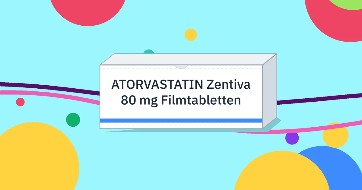 Symbolbild: Packung mit der Aufschrift ATORVASTATIN Zentiva 80 mg Filmtabletten (PZN 15784556) – Verfügbarkeit und Bezug in Apotheken in Frankfurt am Main