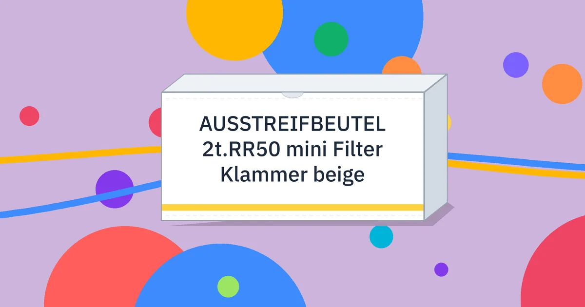 Symbolbild: Packung mit der Aufschrift AUSSTREIFBEUTEL 2t.RR50 mini Filter Klammer beige (PZN 03836822) – Verfügbarkeit und Bezug in Apotheken in Frankfurt am Main