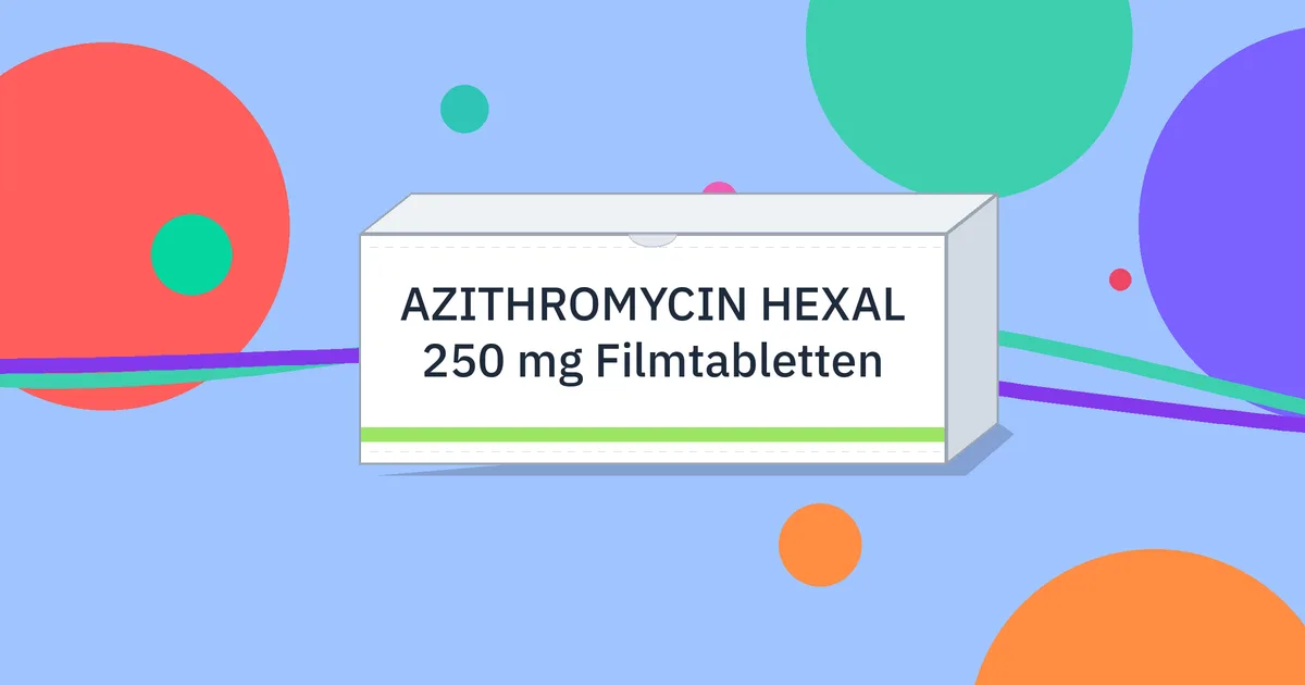 Symbolbild: Packung mit der Aufschrift AZITHROMYCIN HEXAL 250 mg Filmtabletten (PZN 01038430) – Verfügbarkeit und Bezug in Apotheken in Frankfurt am Main
