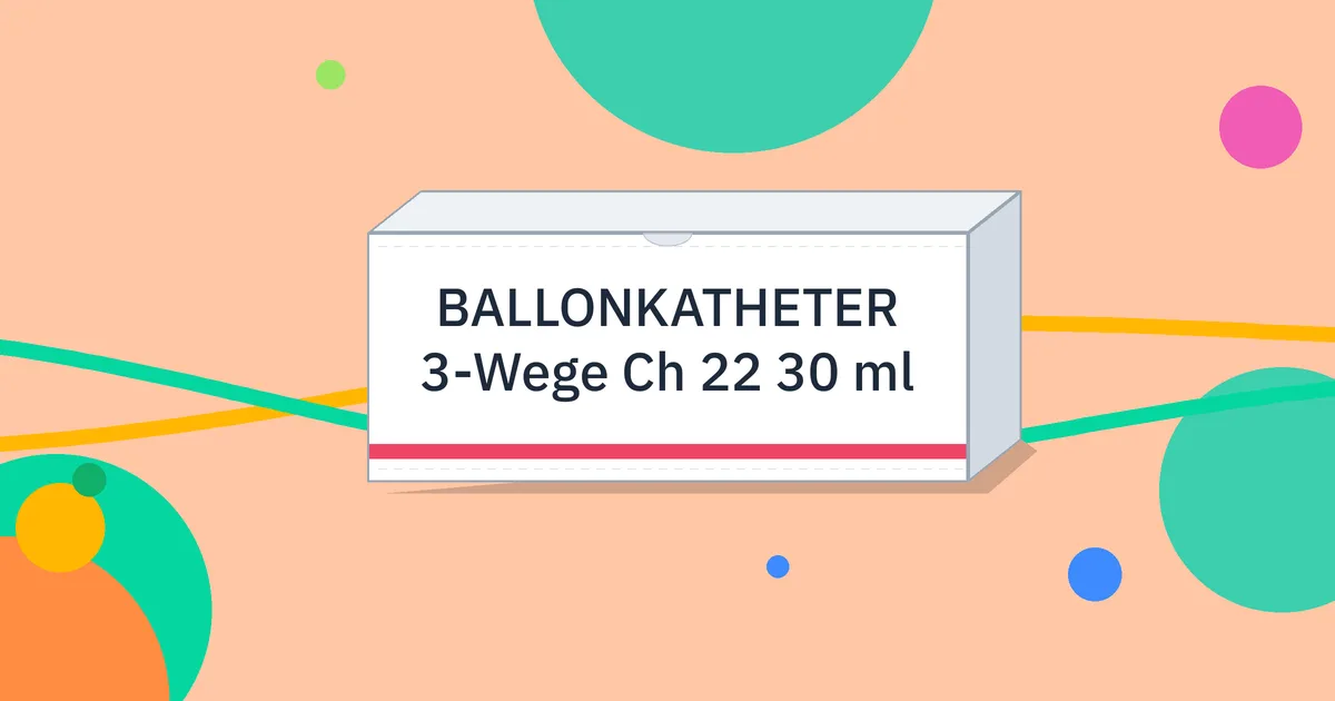 Symbolbild: Packung mit der Aufschrift BALLONKATHETER 3-Wege Ch 22 30 ml (PZN 00189948) – Verfügbarkeit und Bezug in Apotheken in Frankfurt am Main