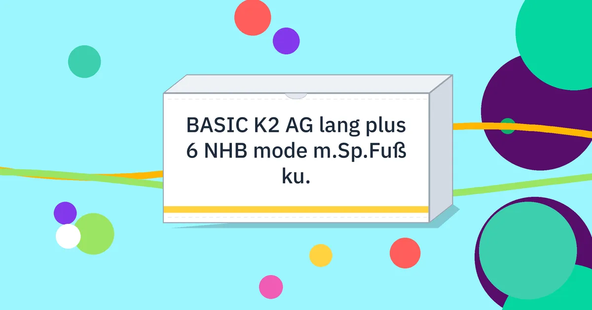 Symbolbild: Packung mit der Aufschrift BASIC K2 AG lang plus 6 NHB mode m.Sp.Fuß ku. (PZN 20268609) – Verfügbarkeit und Bezug in Apotheken in Frankfurt am Main