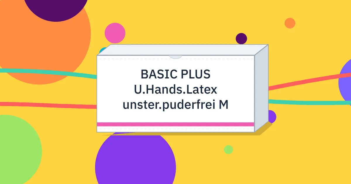 Symbolbild: Packung mit der Aufschrift BASIC PLUS U.Hands.Latex unster.puderfrei M (PZN 15248467) – Verfügbarkeit und Bezug in Apotheken in Frankfurt am Main