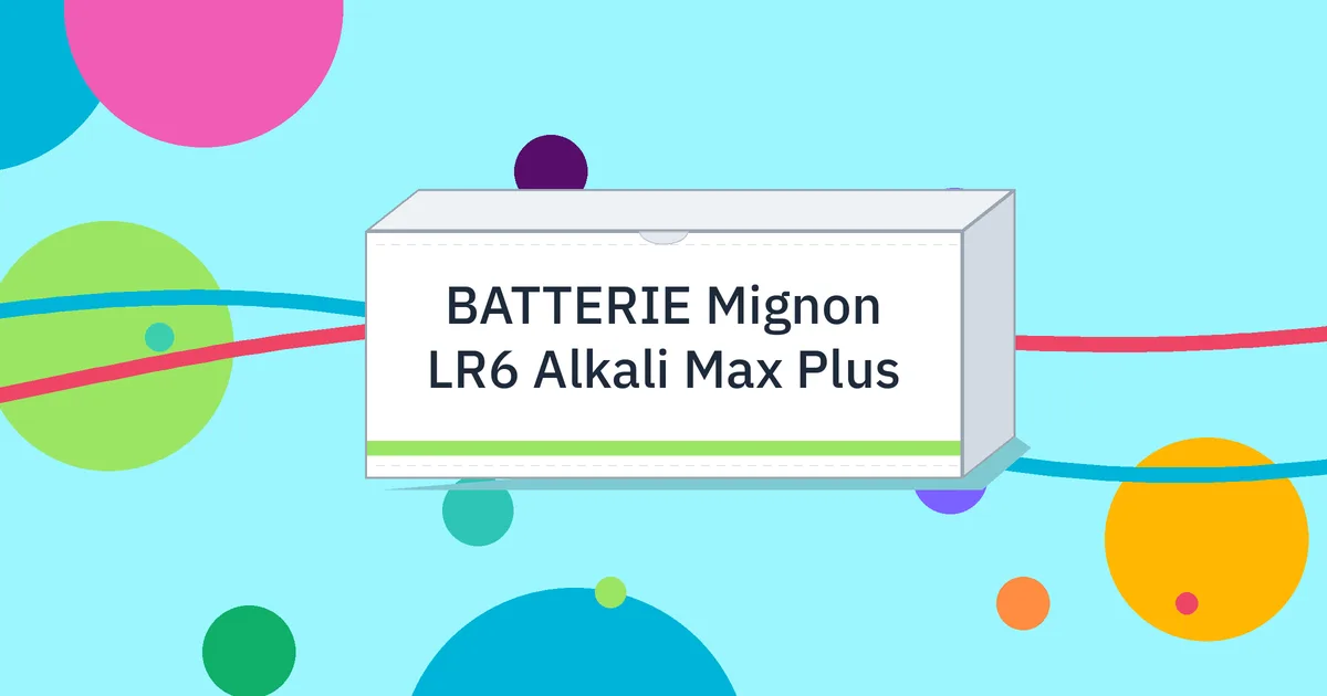 Symbolbild: Packung mit der Aufschrift BATTERIE Mignon LR6 Alkali Max Plus (PZN 20582033) – Verfügbarkeit und Bezug in Apotheken in Frankfurt am Main