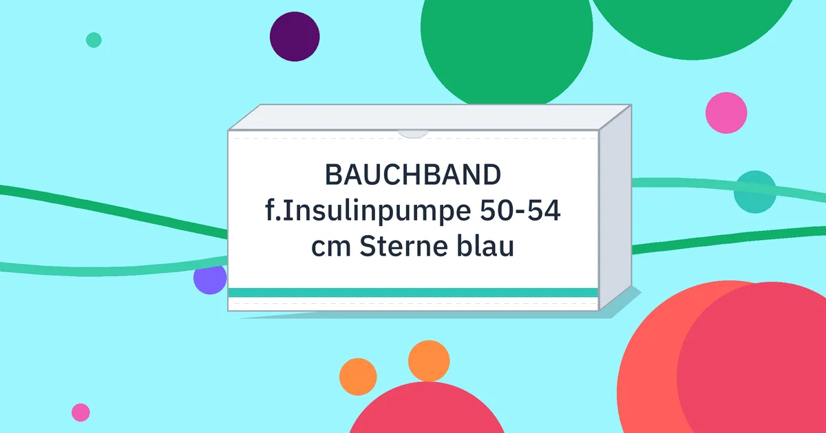 Symbolbild: Packung mit der Aufschrift BAUCHBAND f.Insulinpumpe 50-54 cm Sterne blau (PZN 16510134) – Verfügbarkeit und Bezug in Apotheken in Frankfurt am Main