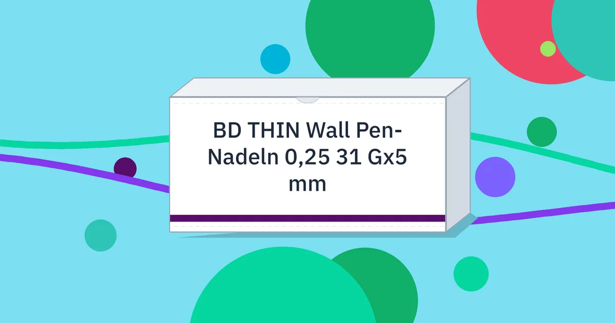Symbolbild: Packung mit der Aufschrift BD THIN Wall Pen-Nadeln 0,25 31 Gx5 mm (PZN 17490451) – Verfügbarkeit und Bezug in Apotheken in Frankfurt am Main