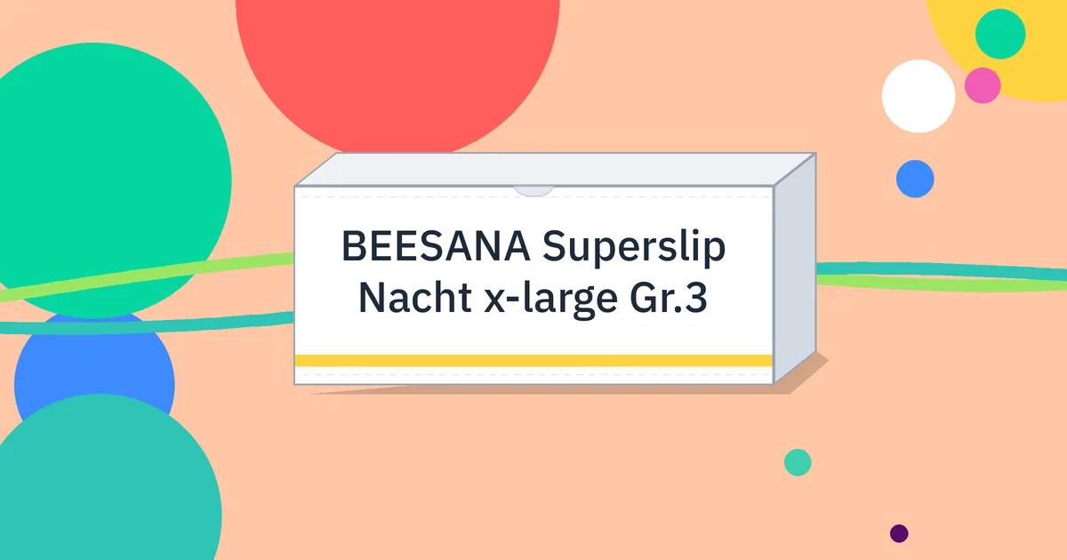 Symbolbild: Packung mit der Aufschrift BEESANA Superslip Nacht x-large Gr.3 (PZN 07757634) – Verfügbarkeit und Bezug in Apotheken in Frankfurt am Main