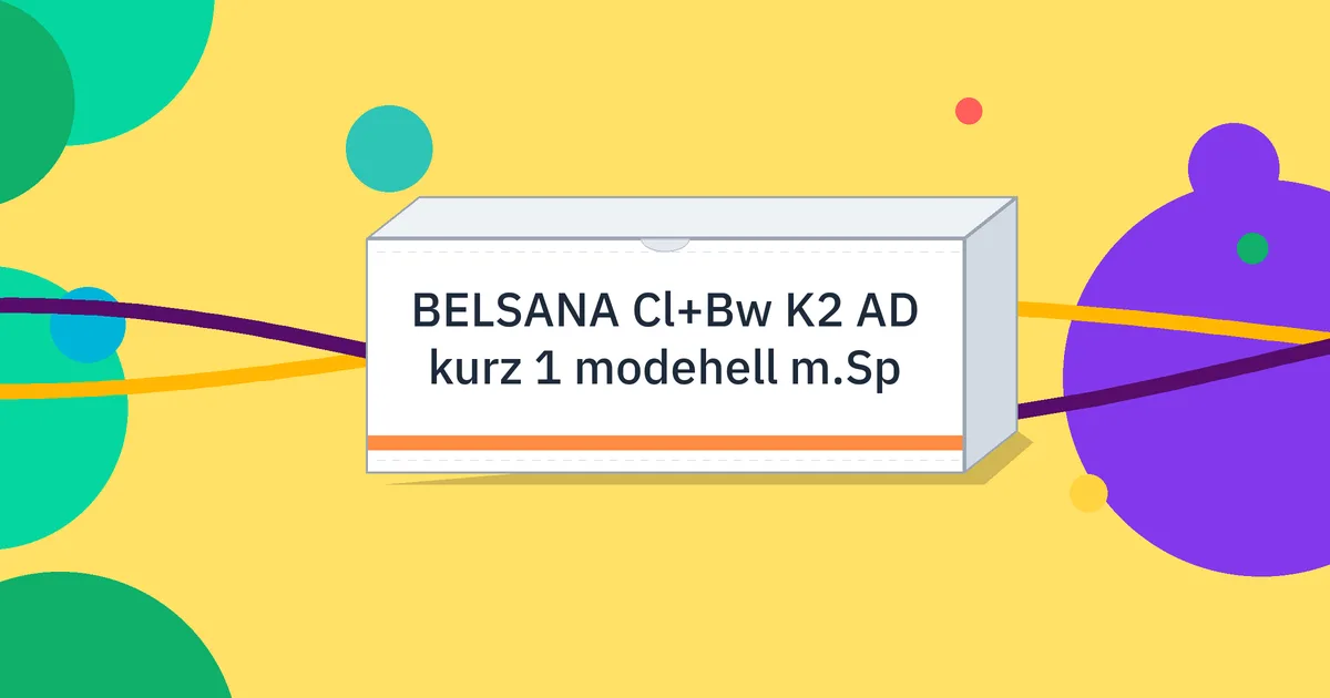 Symbolbild: Packung mit der Aufschrift BELSANA Cl+Bw K2 AD kurz 1 modehell m.Sp (PZN 12240637) – Verfügbarkeit und Bezug in Apotheken in Frankfurt am Main