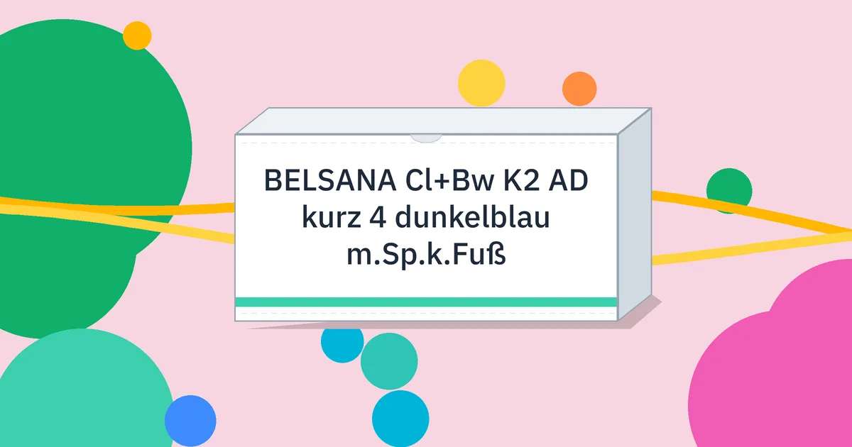 Symbolbild: Packung mit der Aufschrift BELSANA Cl+Bw K2 AD kurz 4 dunkelblau m.Sp.k.Fuß (PZN 15626596) – Verfügbarkeit und Bezug in Apotheken in Frankfurt am Main