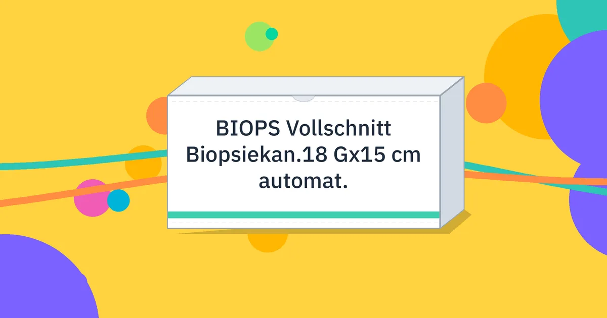 Symbolbild: Packung mit der Aufschrift BIOPS Vollschnitt Biopsiekan.18 Gx15 cm automat. (PZN 06123123) – Verfügbarkeit und Bezug in Apotheken in Frankfurt am Main