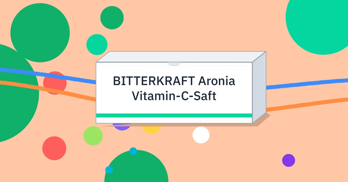 Symbolbild: Packung mit der Aufschrift BITTERKRAFT Aronia Vitamin-C-Saft (PZN 19361545) – Verfügbarkeit und Bezug in Apotheken in Frankfurt am Main