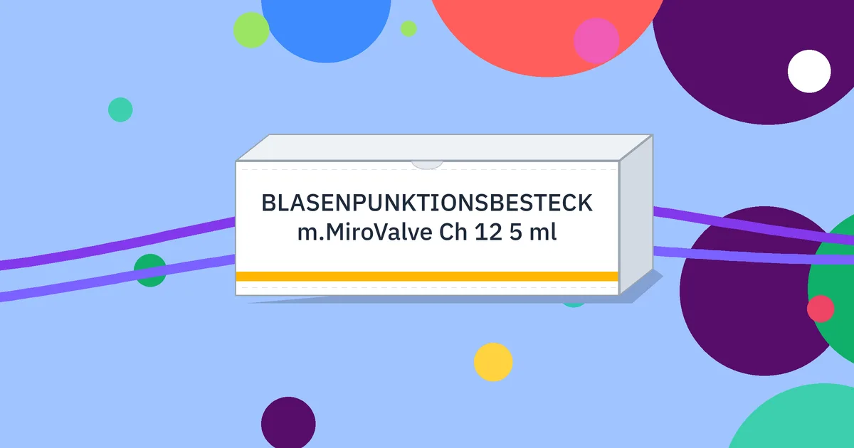 Symbolbild: Packung mit der Aufschrift BLASENPUNKTIONSBESTECK m.MiroValve Ch 12 5 ml (PZN 09691112) – Verfügbarkeit und Bezug in Apotheken in Frankfurt am Main