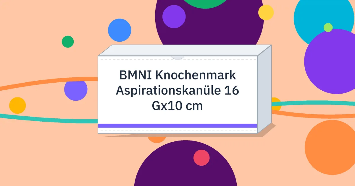 Symbolbild: Packung mit der Aufschrift BMNI Knochenmark Aspirationskanüle 16 Gx10 cm (PZN 06125932) – Verfügbarkeit und Bezug in Apotheken in Frankfurt am Main