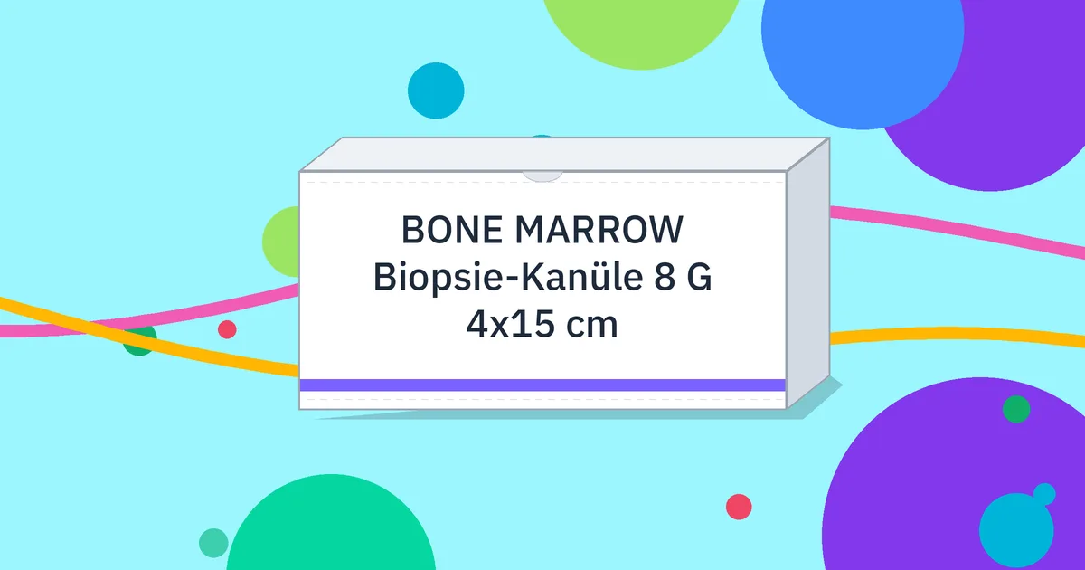 Symbolbild: Packung mit der Aufschrift BONE MARROW Biopsie-Kanüle 8 G 4x15 cm (PZN 20085530) – Verfügbarkeit und Bezug in Apotheken in Frankfurt am Main