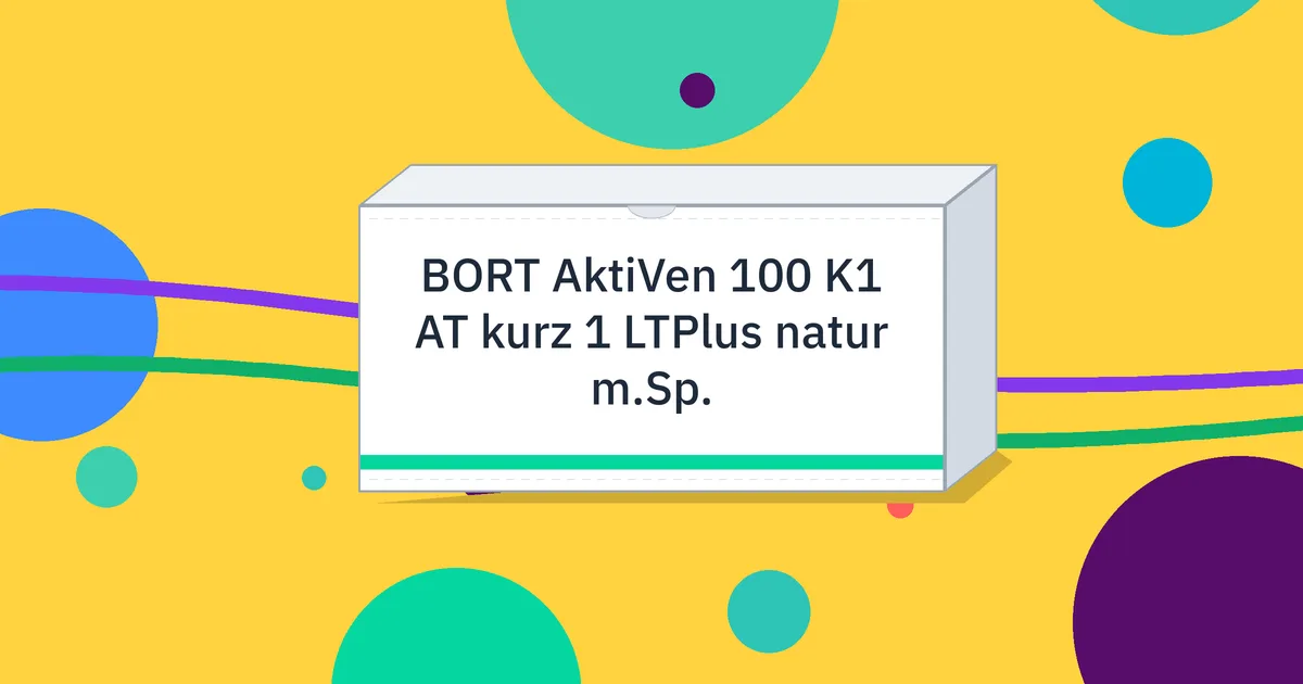 Symbolbild: Packung mit der Aufschrift BORT AktiVen 100 K1 AT kurz 1 LTPlus natur m.Sp. (PZN 18175591) – Verfügbarkeit und Bezug in Apotheken in Frankfurt am Main