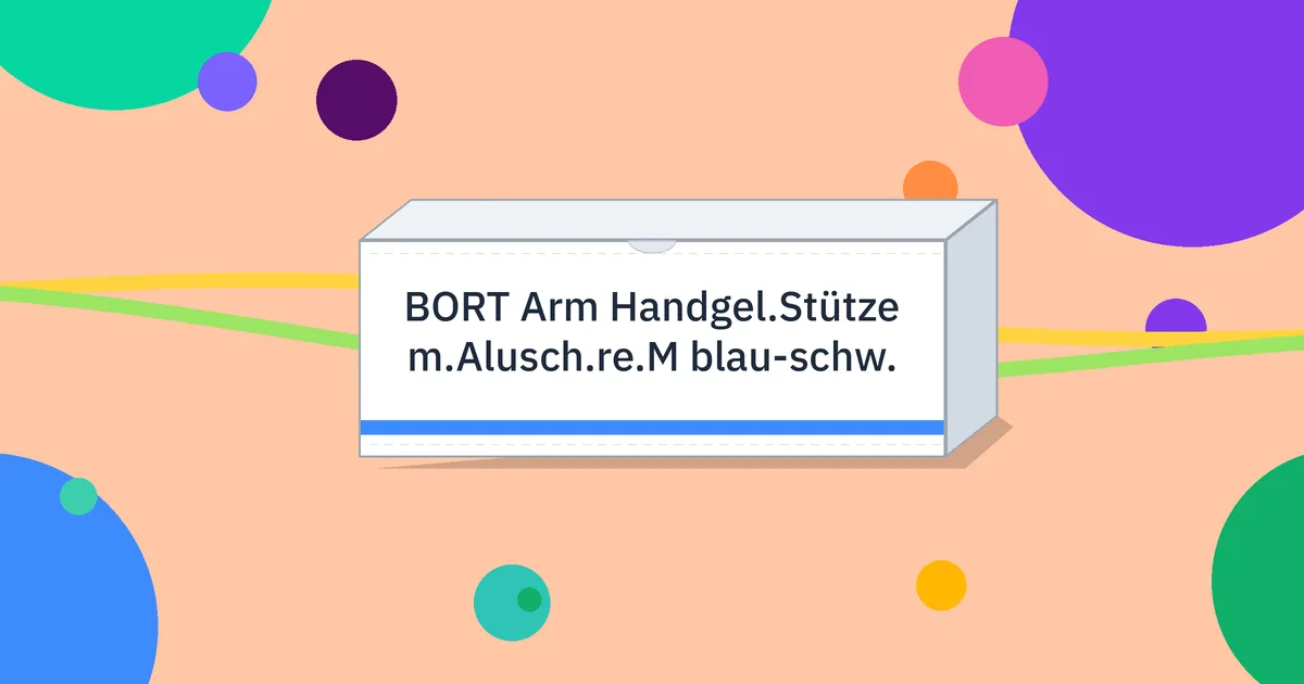 Symbolbild: Packung mit der Aufschrift BORT Arm Handgel.Stütze m.Alusch.re.M blau-schw. (PZN 04195897) – Verfügbarkeit und Bezug in Apotheken in Frankfurt am Main