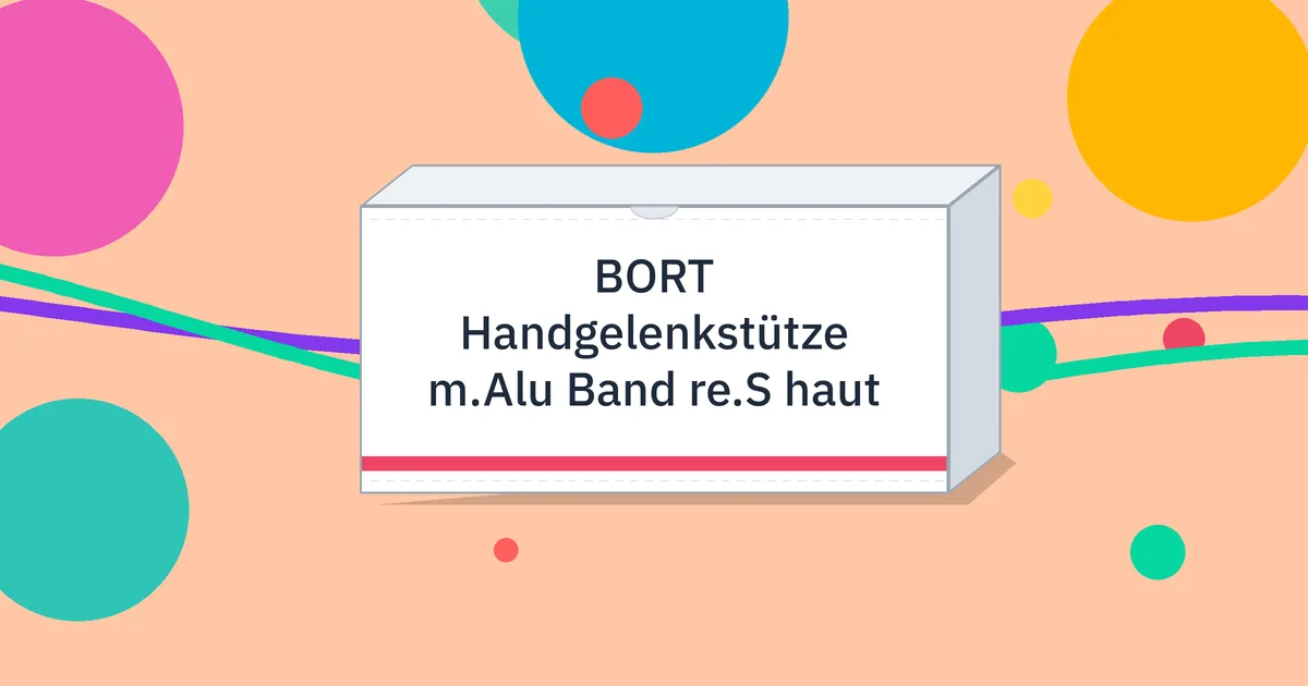 Symbolbild: Packung mit der Aufschrift BORT Handgelenkstütze m.Alu Band re.S haut (PZN 04125201) – Verfügbarkeit und Bezug in Apotheken in Frankfurt am Main