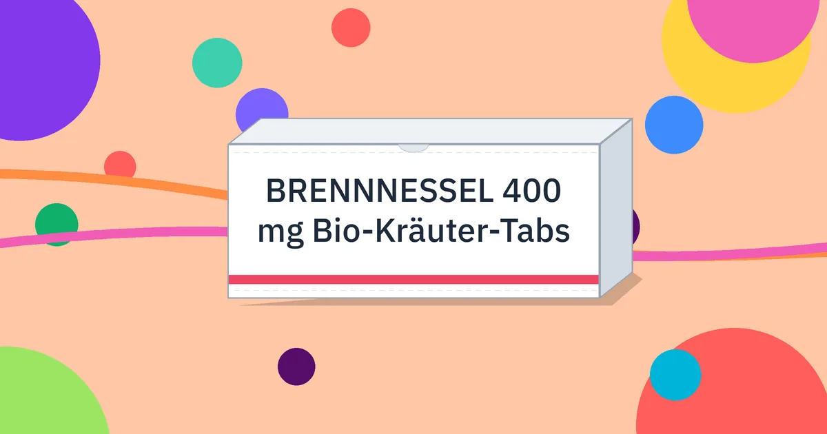 Symbolbild: Packung mit der Aufschrift BRENNNESSEL 400 mg Bio-Kräuter-Tabs (PZN 18093999) – Verfügbarkeit und Bezug in Apotheken in Frankfurt am Main