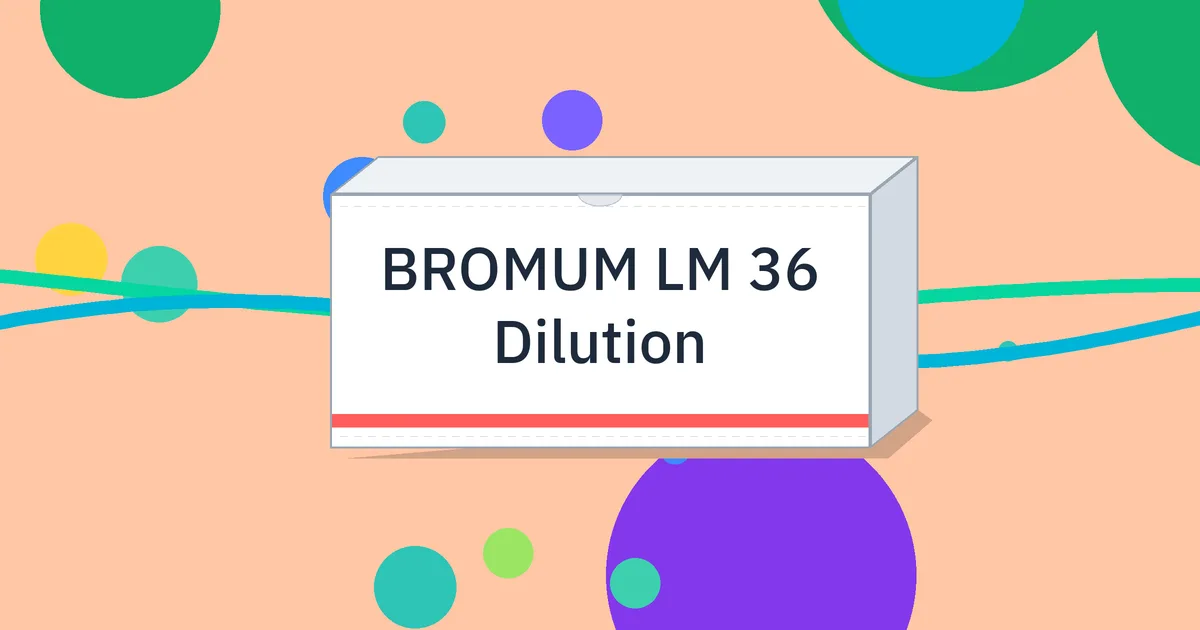 Symbolbild: Packung mit der Aufschrift BROMUM LM 36 Dilution (PZN 12796777) – Verfügbarkeit und Bezug in Apotheken in Frankfurt am Main