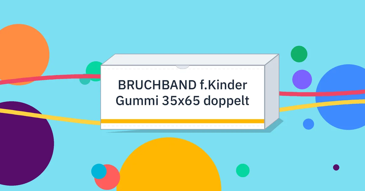 Symbolbild: Packung mit der Aufschrift BRUCHBAND f.Kinder Gummi 35x65 doppelt (PZN 01725142) – Verfügbarkeit und Bezug in Apotheken in Frankfurt am Main