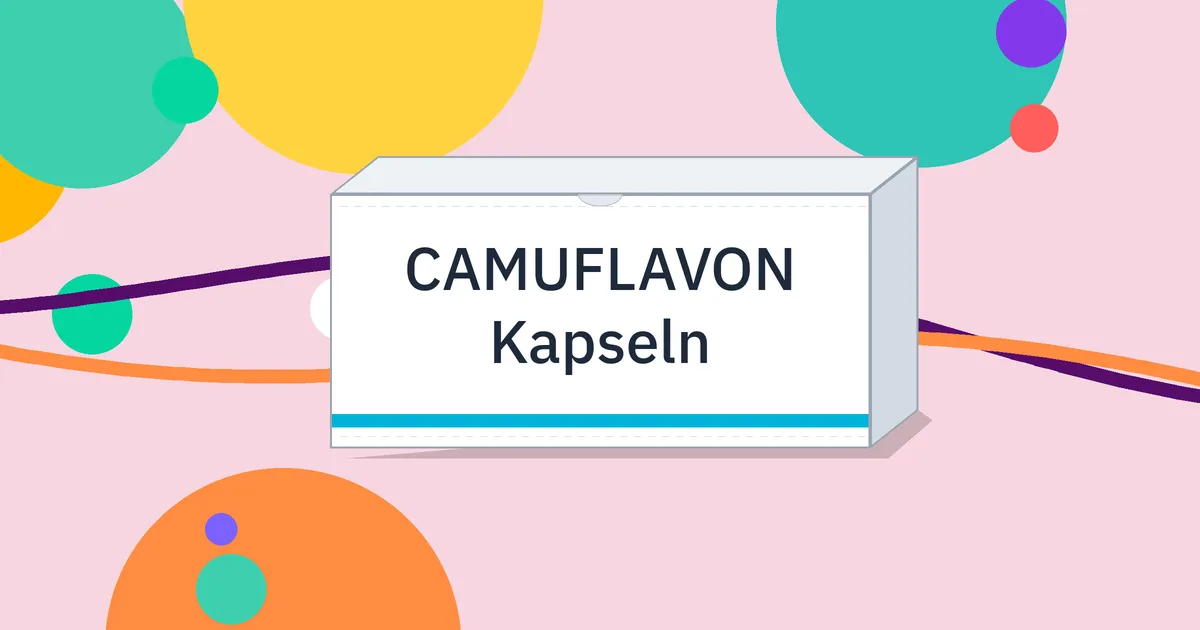 Symbolbild: Packung mit der Aufschrift CAMUFLAVON Kapseln (PZN 02222555) – Verfügbarkeit und Bezug in Apotheken in Frankfurt am Main