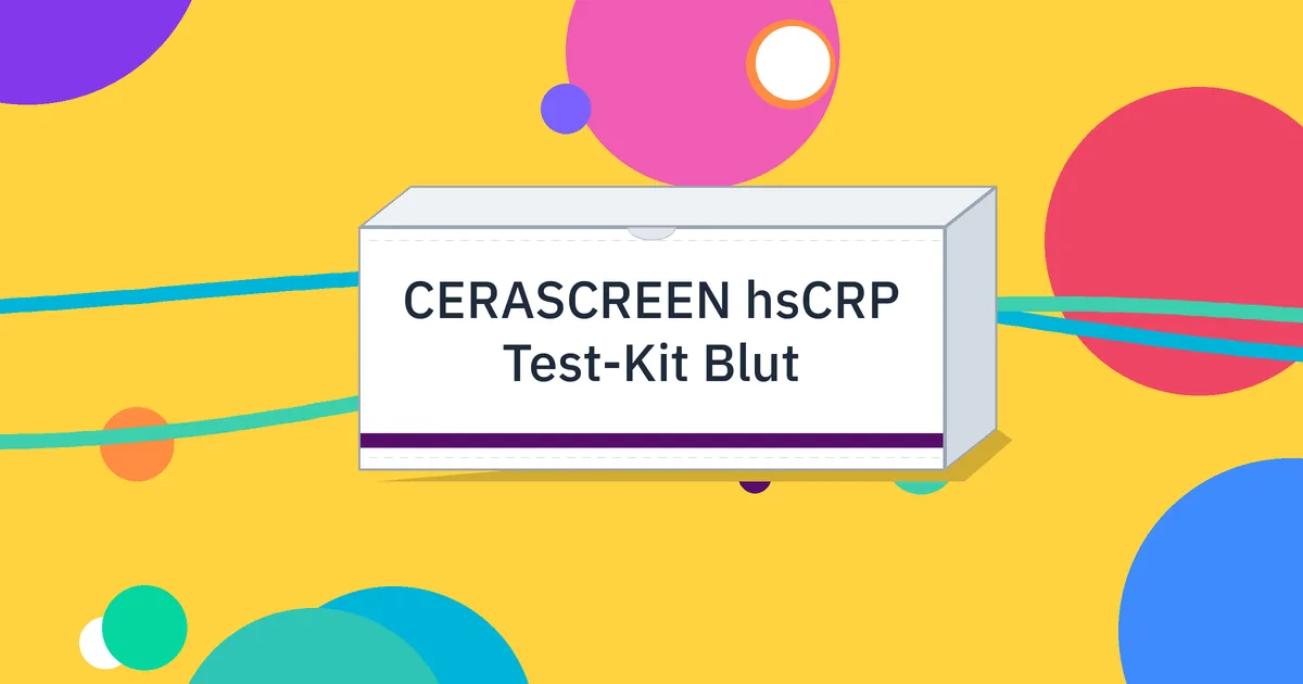 Symbolbild: Packung mit der Aufschrift CERASCREEN hsCRP Test-Kit Blut (PZN 17977294) – Verfügbarkeit und Bezug in Apotheken in Frankfurt am Main