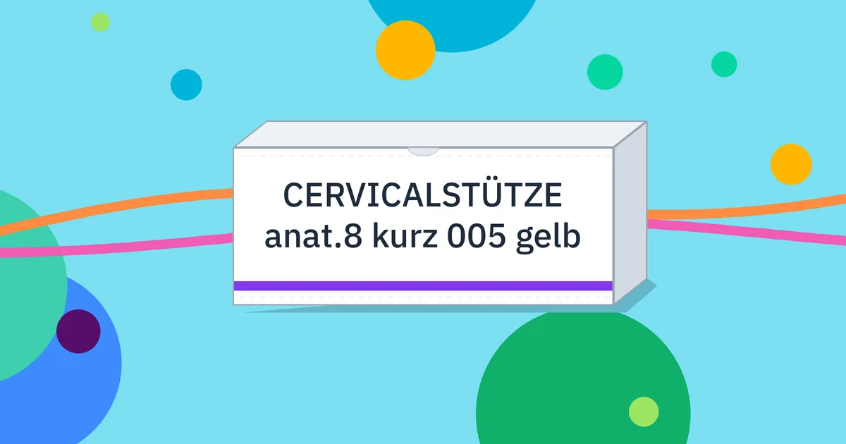Symbolbild: Packung mit der Aufschrift CERVICALSTÜTZE anat.8 kurz 005 gelb (PZN 08895539) – Verfügbarkeit und Bezug in Apotheken in Frankfurt am Main
