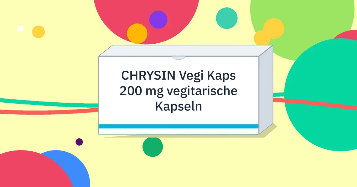 Symbolbild: Packung mit der Aufschrift CHRYSIN Vegi Kaps 200 mg vegitarische Kapseln (PZN 02462124) – Verfügbarkeit und Bezug in Apotheken in Frankfurt am Main