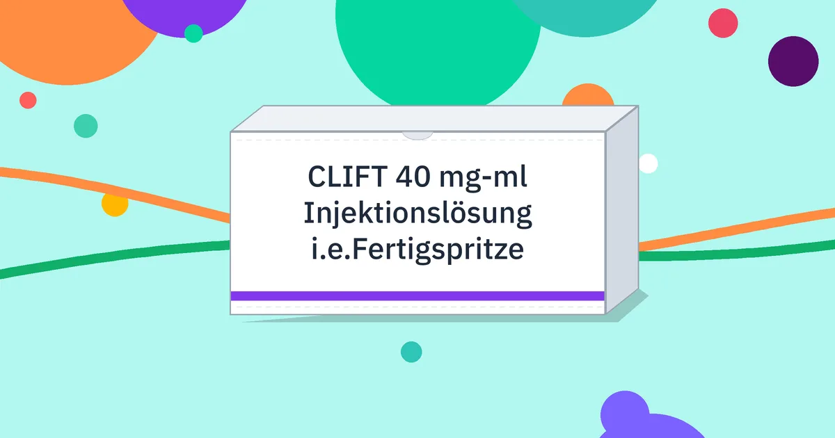 Symbolbild: Packung mit der Aufschrift CLIFT 40 mg-ml Injektionslösung i.e.Fertigspritze (PZN 13424813) – Verfügbarkeit und Bezug in Apotheken in Frankfurt am Main