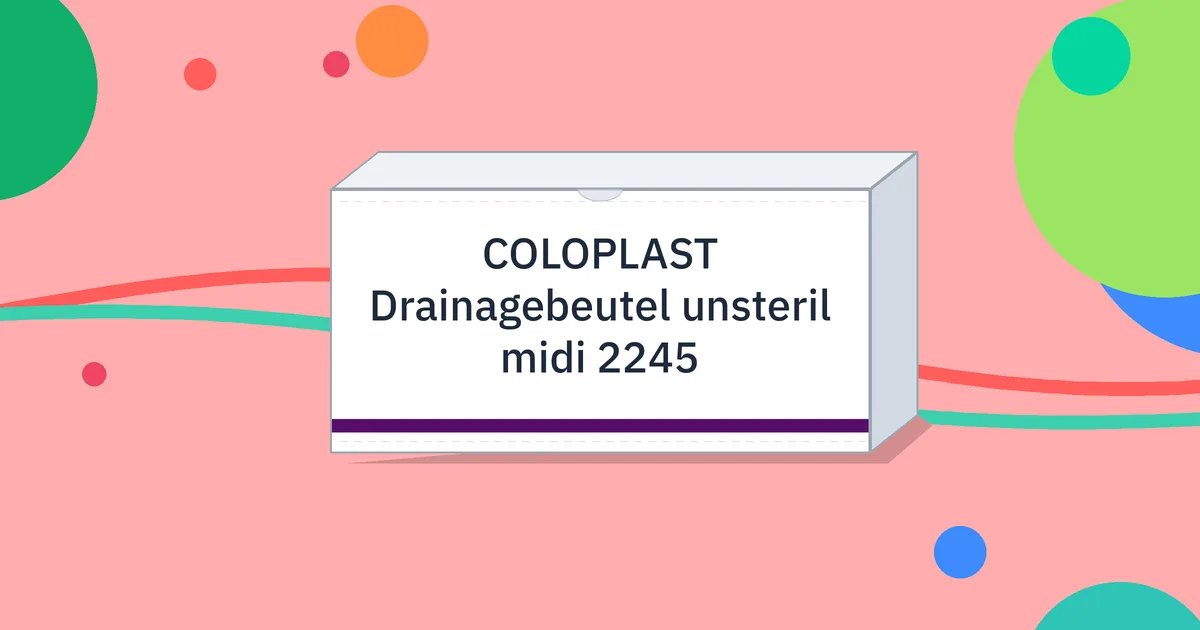 Symbolbild: Packung mit der Aufschrift COLOPLAST Drainagebeutel unsteril midi 2245 (PZN 07387717) – Verfügbarkeit und Bezug in Apotheken in Frankfurt am Main