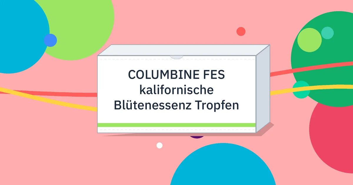 Symbolbild: Packung mit der Aufschrift COLUMBINE FES kalifornische Blütenessenz Tropfen (PZN 18809676) – Verfügbarkeit und Bezug in Apotheken in Frankfurt am Main