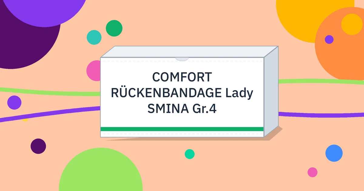 Symbolbild: Packung mit der Aufschrift COMFORT RÜCKENBANDAGE Lady SMINA Gr.4 (PZN 20163253) – Verfügbarkeit und Bezug in Apotheken in Frankfurt am Main
