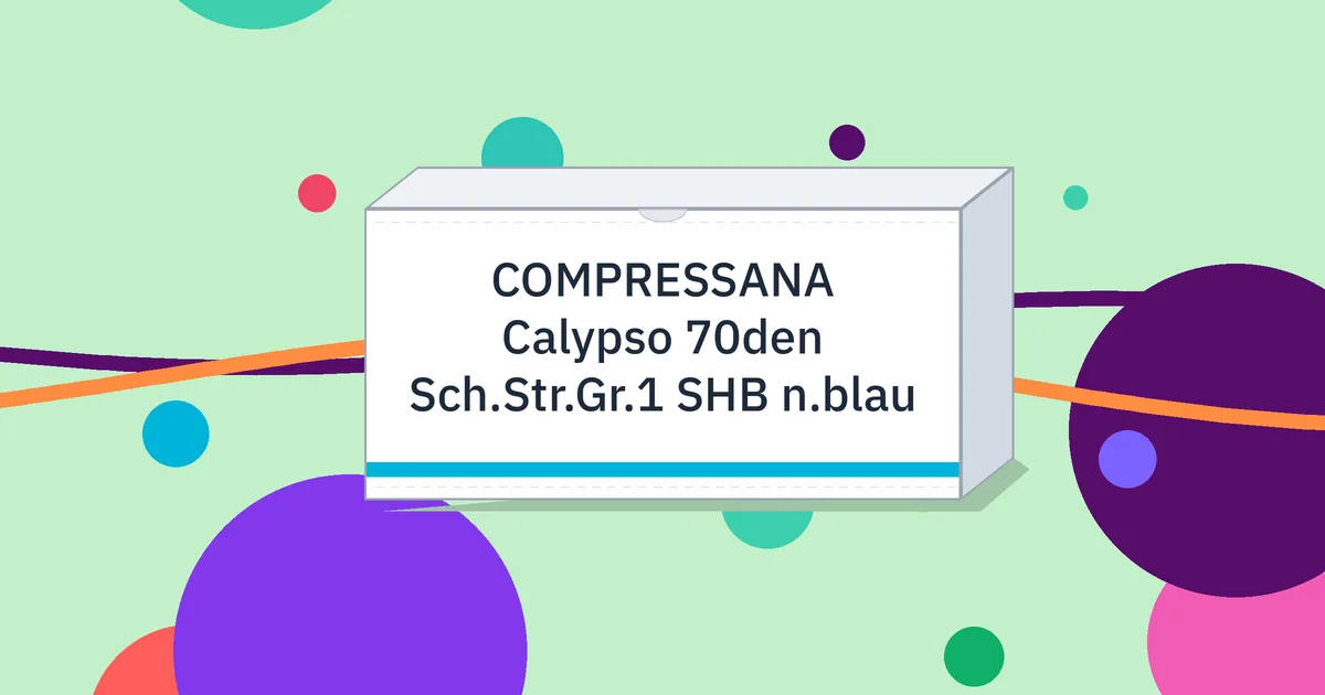 Symbolbild: Packung mit der Aufschrift COMPRESSANA Calypso 70den Sch.Str.Gr.1 SHB n.blau (PZN 08910813) – Verfügbarkeit und Bezug in Apotheken in Frankfurt am Main