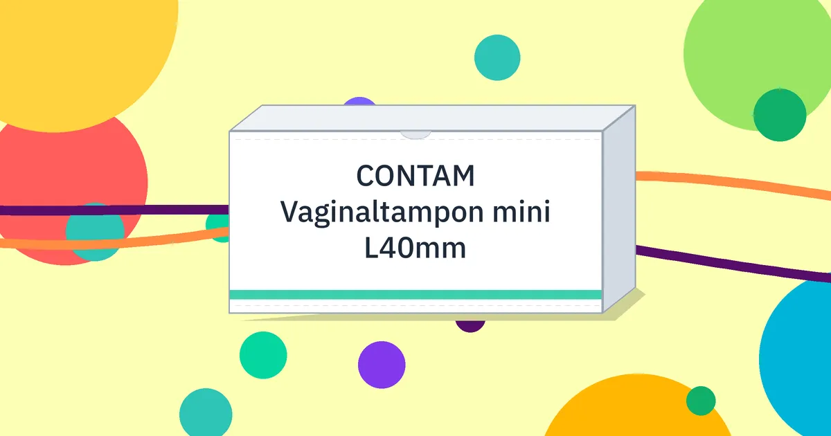 Symbolbild: Packung mit der Aufschrift CONTAM Vaginaltampon mini L40mm (PZN 19278123) – Verfügbarkeit und Bezug in Apotheken in Frankfurt am Main