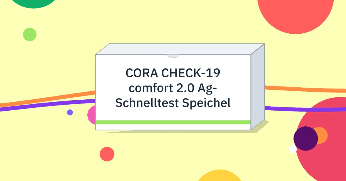 Symbolbild: Packung mit der Aufschrift CORA CHECK-19 comfort 2.0 Ag-Schnelltest Speichel (PZN 17621574) – Verfügbarkeit und Bezug in Apotheken in Frankfurt am Main