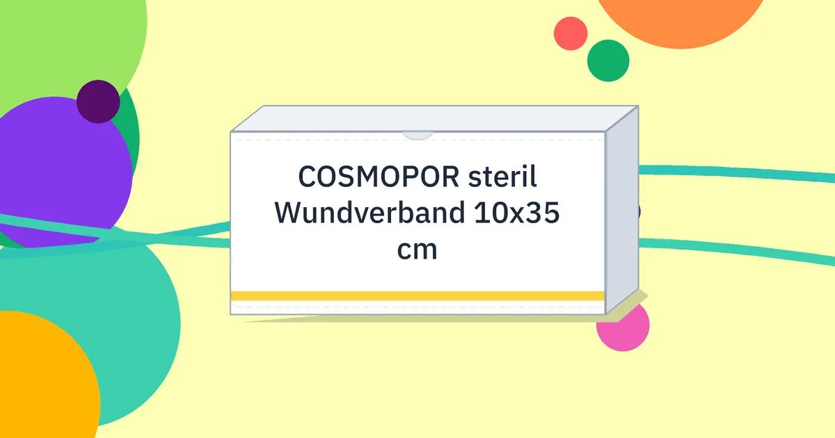 Symbolbild: Packung mit der Aufschrift COSMOPOR steril Wundverband 10x35 cm (PZN 17451103) – Verfügbarkeit und Bezug in Apotheken in Frankfurt am Main