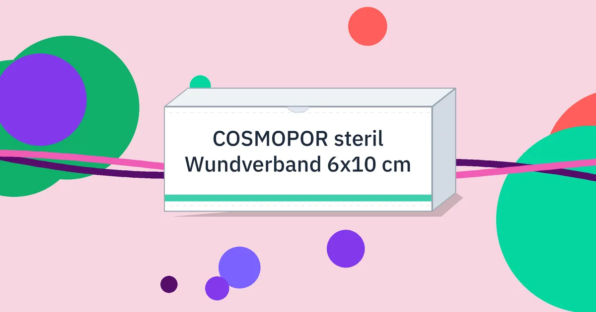 Symbolbild: Packung mit der Aufschrift COSMOPOR steril Wundverband 6x10 cm (PZN 10324784) – Verfügbarkeit und Bezug in Apotheken in Frankfurt am Main