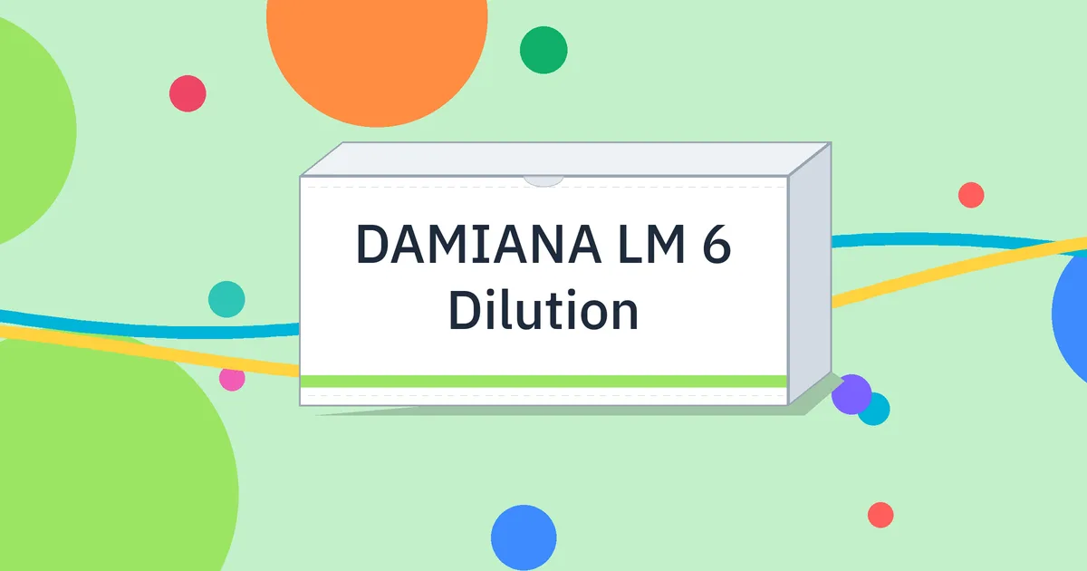 Symbolbild: Packung mit der Aufschrift DAMIANA LM 6 Dilution (PZN 13460909) – Verfügbarkeit und Bezug in Apotheken in Frankfurt am Main