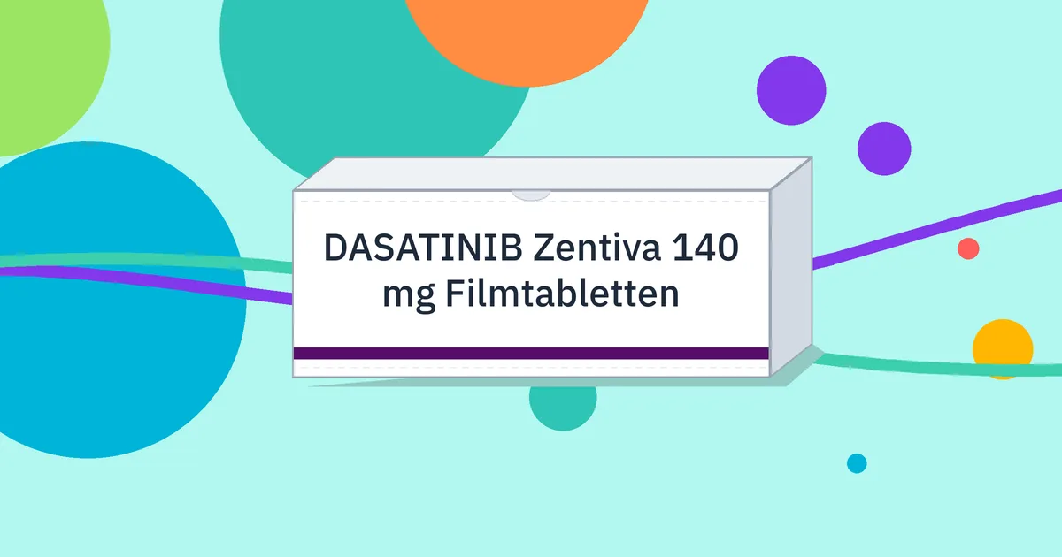 Symbolbild: Packung mit der Aufschrift DASATINIB Zentiva 140 mg Filmtabletten (PZN 15592029) – Verfügbarkeit und Bezug in Apotheken in Frankfurt am Main
