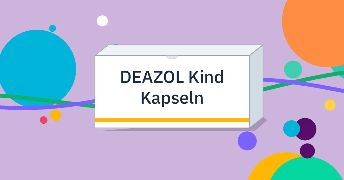 Symbolbild: Packung mit der Aufschrift DEAZOL Kind Kapseln (PZN 14126265) – Verfügbarkeit und Bezug in Apotheken in Frankfurt am Main