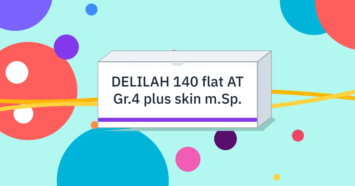 Symbolbild: Packung mit der Aufschrift DELILAH 140 flat AT Gr.4 plus skin m.Sp. (PZN 14248117) – Verfügbarkeit und Bezug in Apotheken in Frankfurt am Main