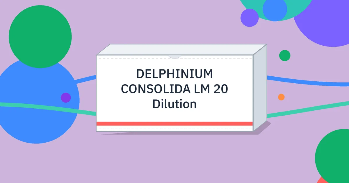 Symbolbild: Packung mit der Aufschrift DELPHINIUM CONSOLIDA LM 20 Dilution (PZN 13463405) – Verfügbarkeit und Bezug in Apotheken in Frankfurt am Main