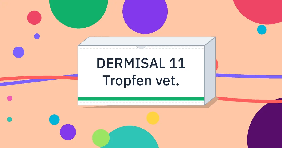 Symbolbild: Packung mit der Aufschrift DERMISAL 11 Tropfen vet. (PZN 02581834) – Verfügbarkeit und Bezug in Apotheken in Frankfurt am Main