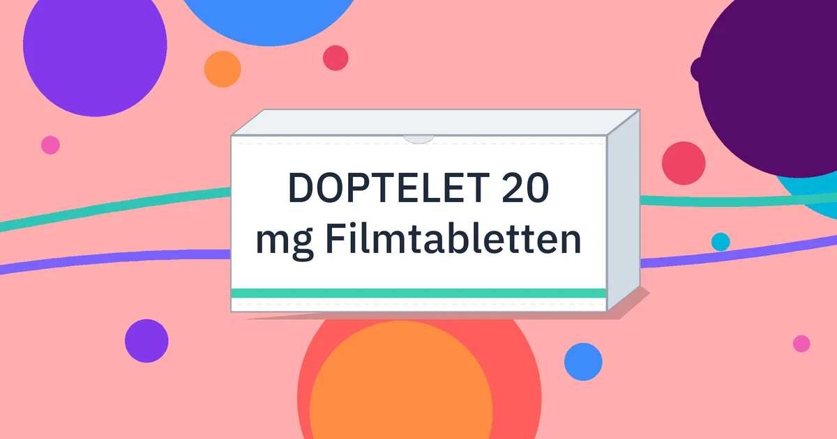 Symbolbild: Packung mit der Aufschrift DOPTELET 20 mg Filmtabletten (PZN 19150015) – Verfügbarkeit und Bezug in Apotheken in Frankfurt am Main