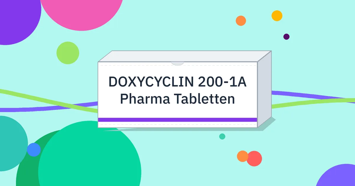 Symbolbild: Packung mit der Aufschrift DOXYCYCLIN 200-1A Pharma Tabletten (PZN 06437063) – Verfügbarkeit und Bezug in Apotheken in Frankfurt am Main