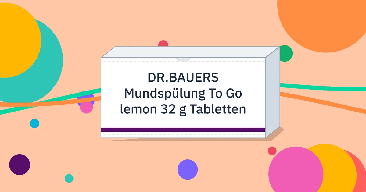 Symbolbild: Packung mit der Aufschrift DR.BAUERS Mundspülung To Go lemon 32 g Tabletten (PZN 12409177) – Verfügbarkeit und Bezug in Apotheken in Frankfurt am Main