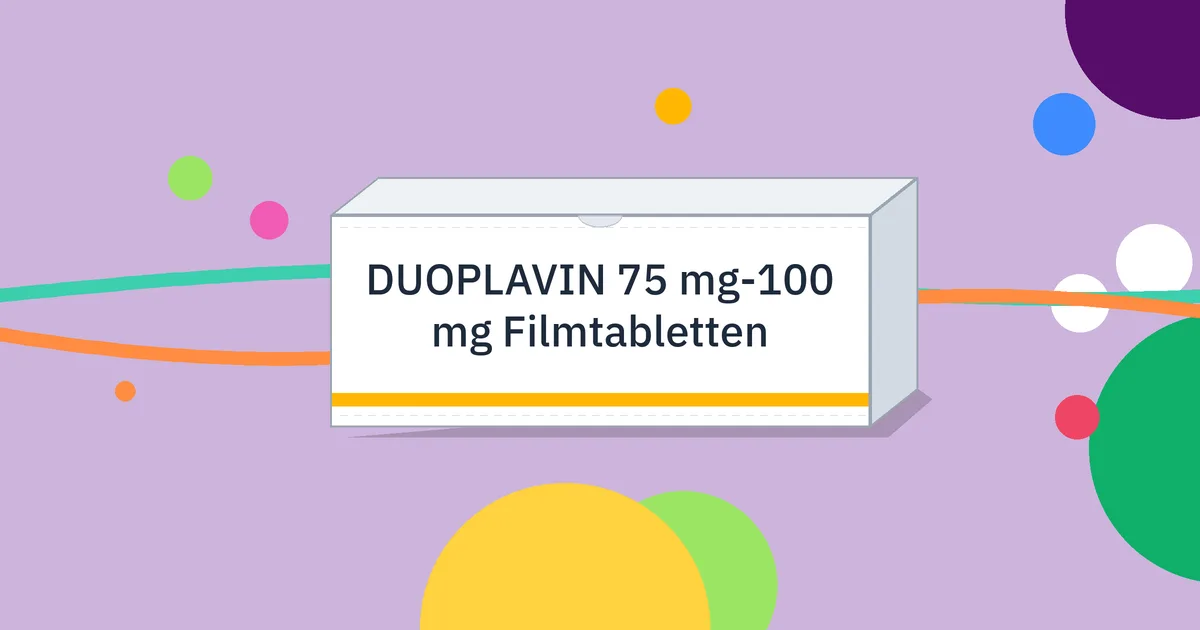 Symbolbild: Packung mit der Aufschrift DUOPLAVIN 75 mg-100 mg Filmtabletten (PZN 09609435) – Verfügbarkeit und Bezug in Apotheken in Frankfurt am Main