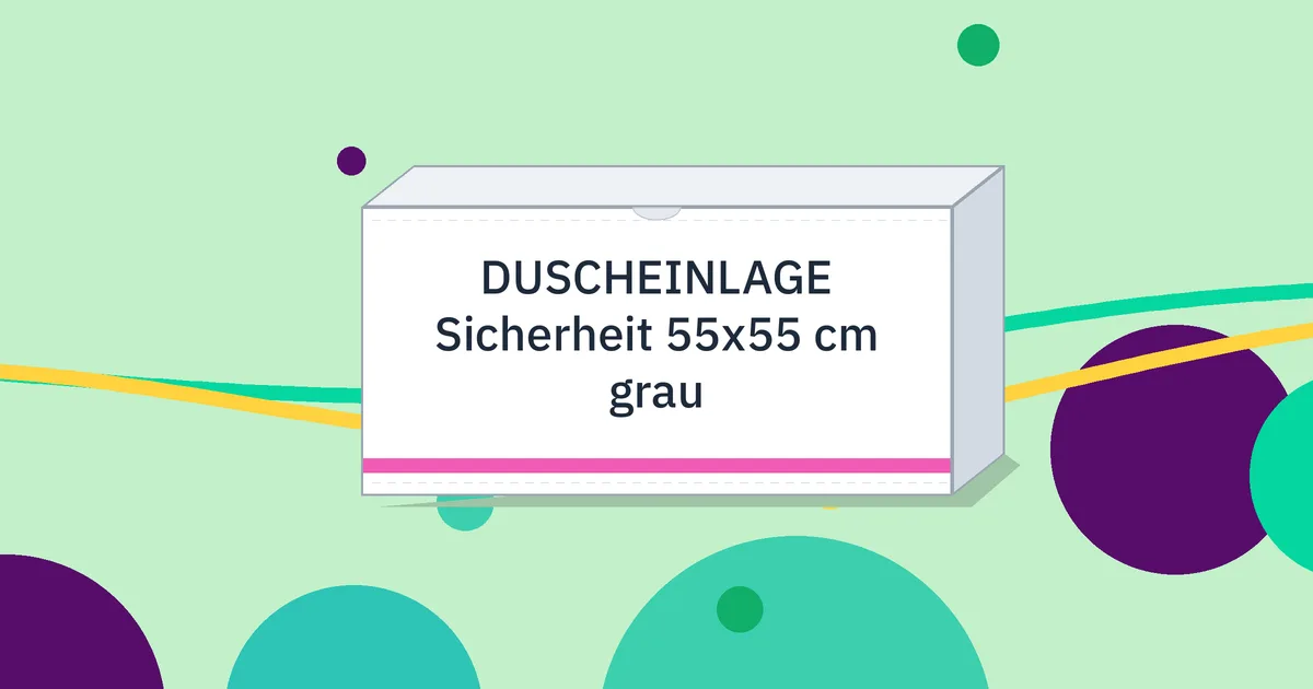 Symbolbild: Packung mit der Aufschrift DUSCHEINLAGE Sicherheit 55x55 cm grau (PZN 00903127) – Verfügbarkeit und Bezug in Apotheken in Frankfurt am Main